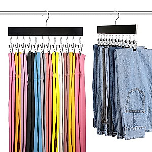 2PC Upgrade 12 Clips Pants Hangers Space Saving, Multifunctional Non Slip Leggings Pants Rack for Closet Organizers Storage with Roatable Hooks, for Jeans,Leggings,Trousers,Skirts
