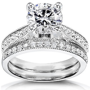 Kobelli Round Moissanite Pave-Set Bridal Set 1 4/5 CTW 14k White Gold, Size 10.5, White Gold