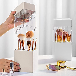 Make-Up Brush Holder,Brush Drying and Storage Box with Lid, Acrylic Makeup Brush Air Drying Rack Holder Cosmetic Brush Organizer, Waterproof Dustproof Container 12 Holes for Different Brush