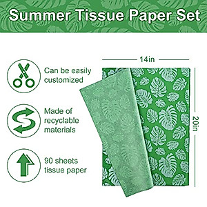 Whaline Tropical Palm Leaves Tissue Paper Folded Flat Green White Gift Wrapping Paper Art Paper for Spring Summer DIY Gift Packing Party Favor Holiday Paper Flower Craft Making, 14 x 20Inch, 90Sheet