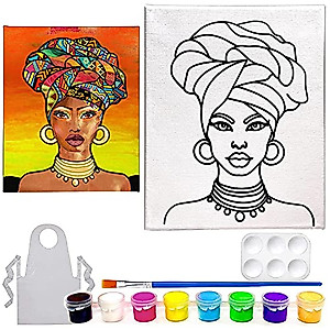 Indigo Art Studio Pre Drawn Canvas Paint Kit for Adults Kids | Stenciled With Marker | Art Activity | Afro Queen Retro | DIY Birthday Gift & Sip and Paint With Twist Party Queen #5 (8x10 Inches)
