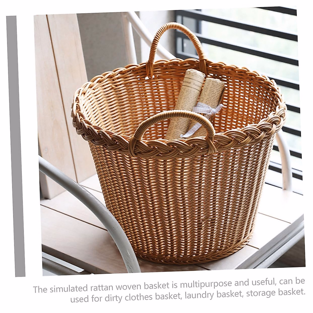 BESTOYARD Imitation Rattan Laundry Basket Laundry Basket with Handle Rattan Garbage Bin Wicker Planter Basket Rattan Woven Basket Rattan Planter Plastic Rattan Dirty Laundry Basket To Weave
