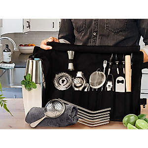 Professional Bartender Kit and Cocktail Shaker 27 Piece Kit - Bar Accessories - Mixology Bartender Kit, Barware Kit Including Wooden Muddler, Jigger, Strainers and Martini Tool, Canvas Carrying Bag