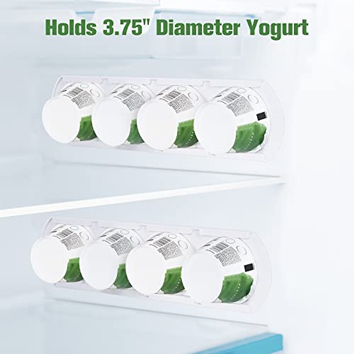 ChengFu Yogurt Organizer for Fridge, 2 Pack Yogurt Organizer, Yogurt Organizer for Greek and Vegan Yogurts, Holds 4 of 3.75" yogurts, Refrigerator Organizer Storage, Space Saving,Peel & Stick, White
