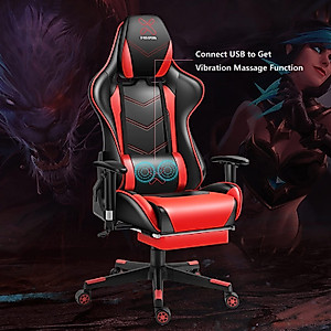 X-VOLSPORT Massage Gaming Chair with Footrest Reclining High Back Ergonomic Office Chair with Lumbar Support and Headrest Computer Chair Red Desk Chair