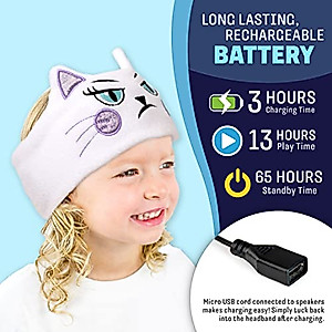 CozyPhones Over The Ear Bluetooth Headband Headphones - Kids Wireless Headphones Volume Limited with Thin Speakers & Super Soft Fleece Headband - Happy and Sad Cat