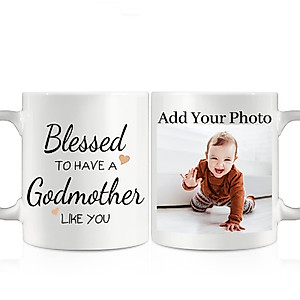 Godmother Gifts from Godchild, Personalized Godmother Mug with Baby Photo Text，Mothers Day Birthday Gifts for Godmom - Custom Godmother Proposal Gift