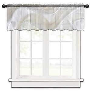 IDOWMAT Chiffon Sheer Kitchen Valance for Small Windows - Lightweight Voile Curtain Valances for Living Room Home Decor Short Curtain Gold White Marble Valance 1 Panel 54"x18"