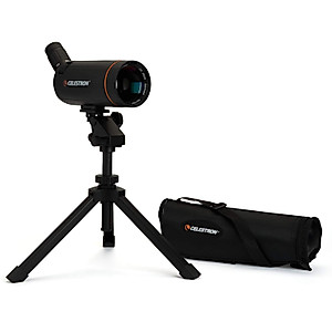Celestron – Mini MAK 70mm Angled Spotting Scope – Maksutov Spotting Scope – Great for Long Range Viewing – 25–75x Zoom Eyepiece – Multi-Coated Optics – Rubber Armored – Tabletop Tripod Included,Black
