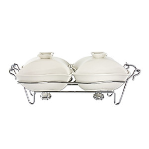 Godinger Ceramic Double Warmer Chafing Dish with Serving Stand