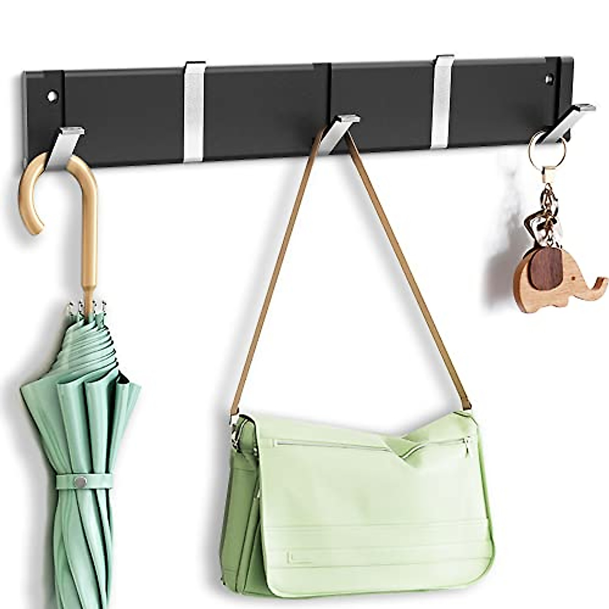 AJIJING Coat Rack Wall Mount, Space-Saving Coat Hooks Wall Mounted with 5 Retractable Hooks, Metal Anti-Slip Durable Coat Hanger for Wall to Hang Hat Towel Purse Bathrobe in Mudroom Bedroom Entryway