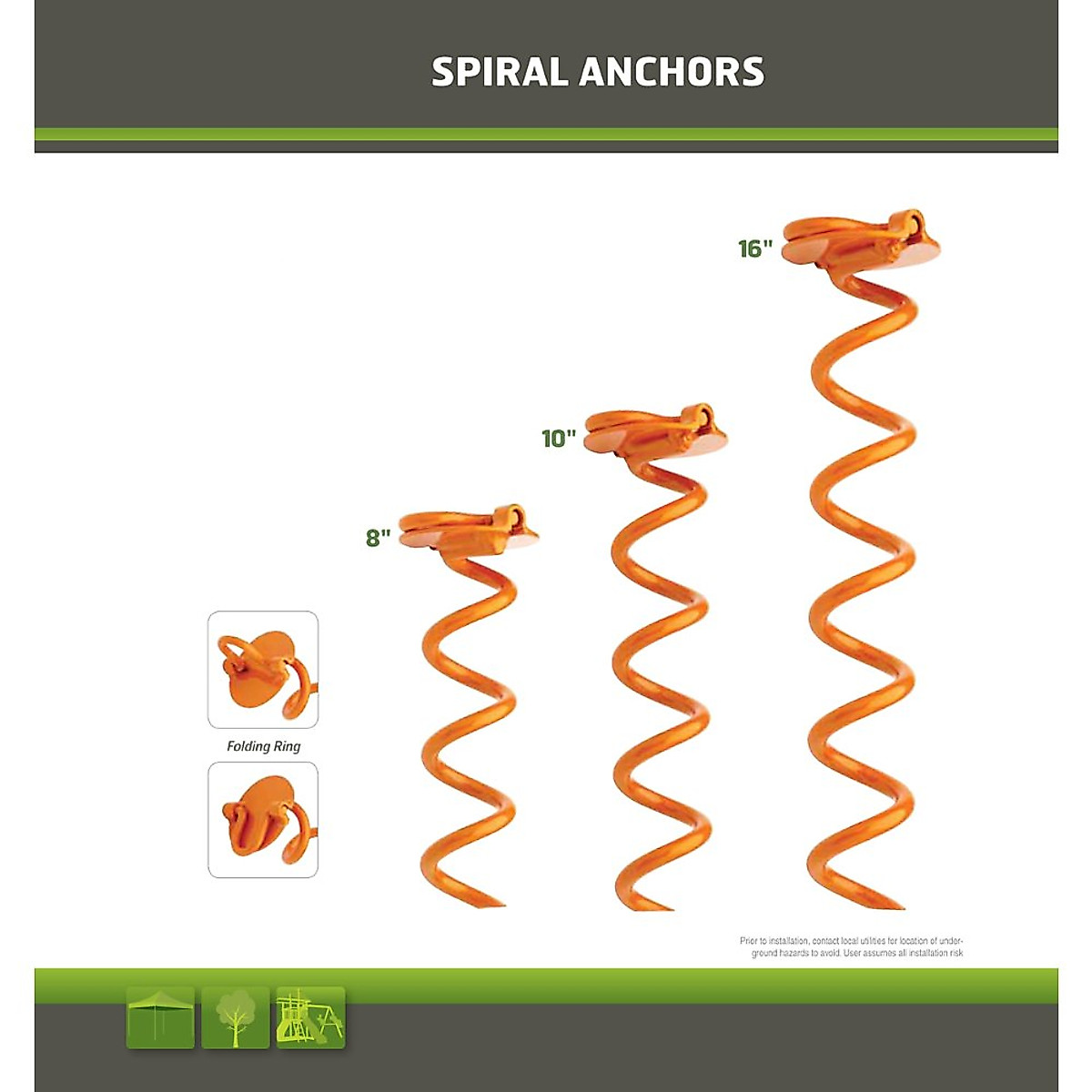 Liberty Outdoor ANCFR16-ORG-R Folding Ring Spiral Ground Anchor, 16-inch, 4 Pack