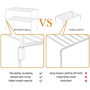 WOSOVO Set of 2 Kitchen Cabinet Organizer and Storage Shelves Stackable Expandable Storage Racks with Anti-Slip Liners for Cabinet Pantry, White