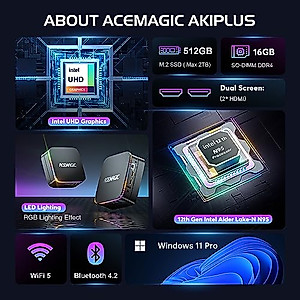 Mini PC RGB AK1 Plus, Intel N95(up to 3.4GHz) 12th Gen Processor Mini Desktop Computer, 16GB RAM 512GB SSD, Dual 4K HDMI, Windows 11 Small PC, 2.4/5G WiFi, Bluetooth, Business/Office/HTPC