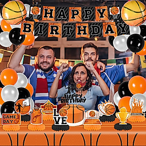 76pcs Basketball Birthday Party Decorations with Basketball Banner Honeycomb Centerpiece Basketball Balloons Cake Topper Tablecloths for Boys Basketball Theme Party Decorations