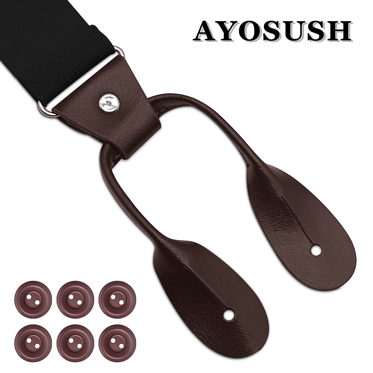 AYOSUSH Button Suspenders for Men Classic Tuxedo Braces Big and Tall Solid Color Black
