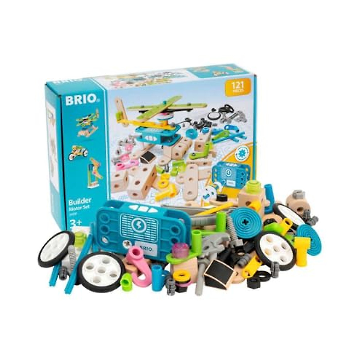 BRIO Builder 34591 - Builder Motor Set - 120 Piece Construction Set STEM Toy with Wood and Plastic Pieces and a Motor for Kids Age 3 and Up