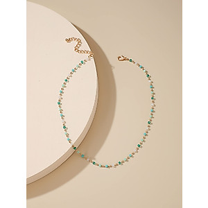 Jumwrit Bohemian Beaded Choker Necklaces Dainty Green Cubic Crystal Necklaces Boho Summer Beach Jewelry Prom Party Festival Necklaces Gift for Women