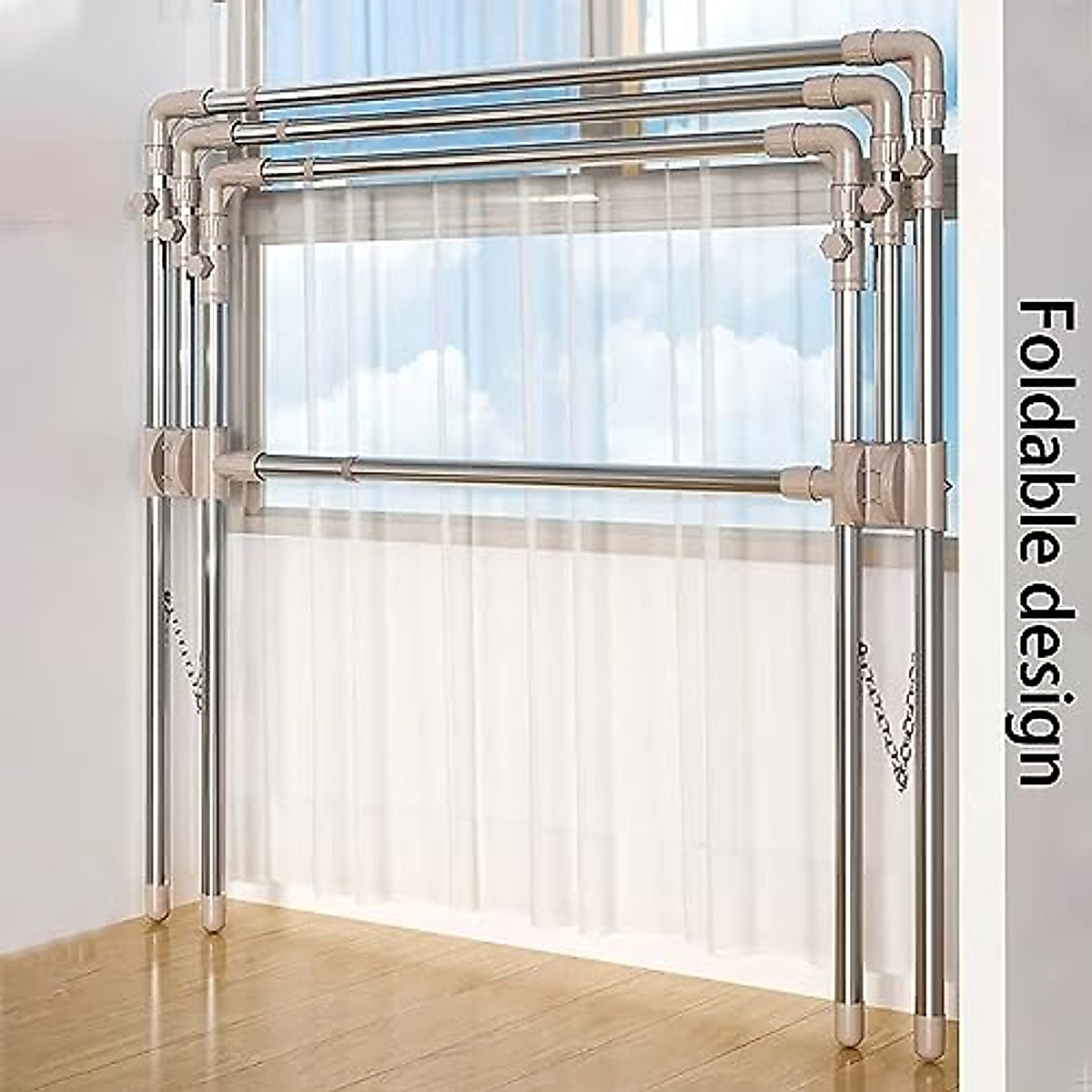 Retractable Heavy Duty Stainless Steel Laundry Drying Racks, Clothes Drying Racks Outdoor, Foldable Portable Space Saving Clothes Drying Rack, 3 Pole Drying Rack,With Sock Clip ( Color : Silver , Size