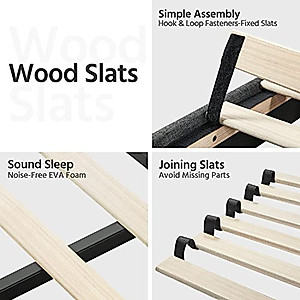 Yaheetech Upholstered Bed Frame, Platform Bed Frame with Adjustable Headboard, Mattress Foundation, Strong Wooden Slats Support, No Box Spring Needed, Dark Grey, Full