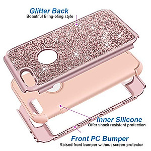 Hython Designed for iPhone 8, iPhone 7 Case, Heavy Duty Full-Body Defender Protective Case Bling Glitter Sparkle Hard Shell Hybrid Shockproof Rubber Bumper Cover for iPhone 7 and iPhone 8, Rose Gold