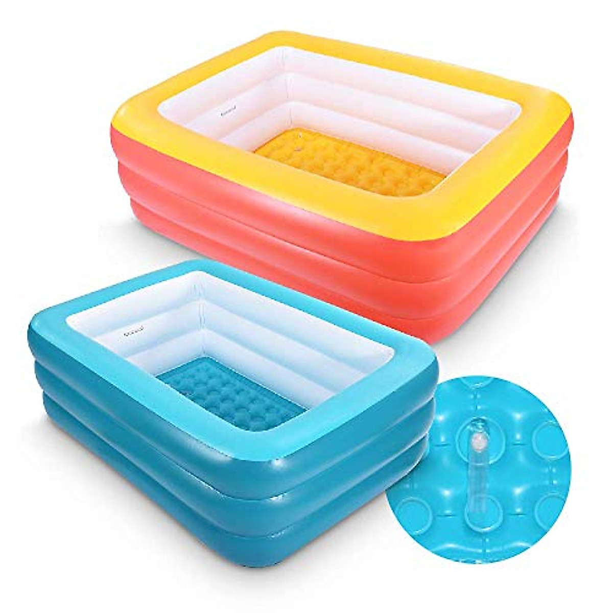 Inflatable Pools, Kiddie Pools, Inflatable Family Swim Play Center Pool with Soft Floor, 82" & 59" Durable Swimming Pool, Summer Water Fun for Garden or Backyard or Indoor (82Orange&59Green)