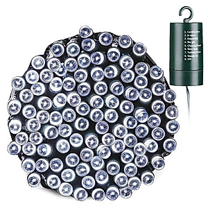 Joomer Battery Christmas Lights, 66ft 200LED Fairy Lights Battery Operated Timer 8 Modes Waterproof for Outdoor Home Garden Party Holiday Christmas Trees Decoration (White)