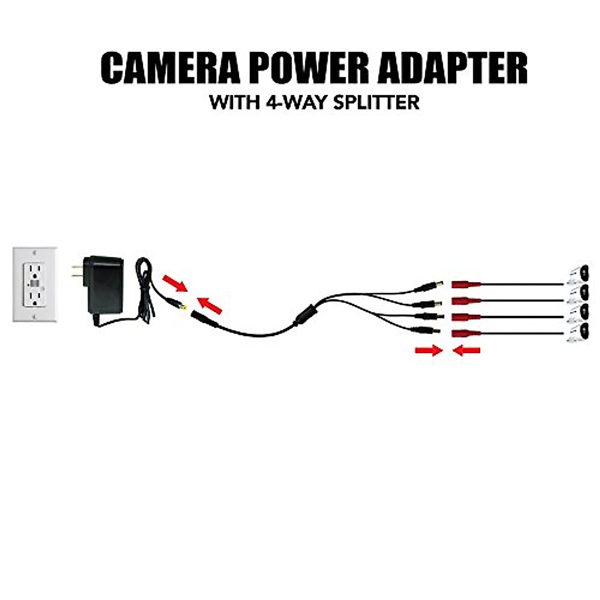 Night Owl Security SPF-CAMP-2A Camera Adapter with 4-Way Power Splitter, Black
