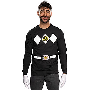 Power Rangers The Long Sleeve Ranger Costume Black T-Shirt (Adult XX-Large)