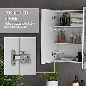 kleankin Lighted Medicine Cabinet with Mirror, 26" x 36" Wall Mounted Bathroom Mirror with Storage, 3-Color Bathroom Wall Cabinet with USB Charge, Adjustable Shelf, High Gloss White