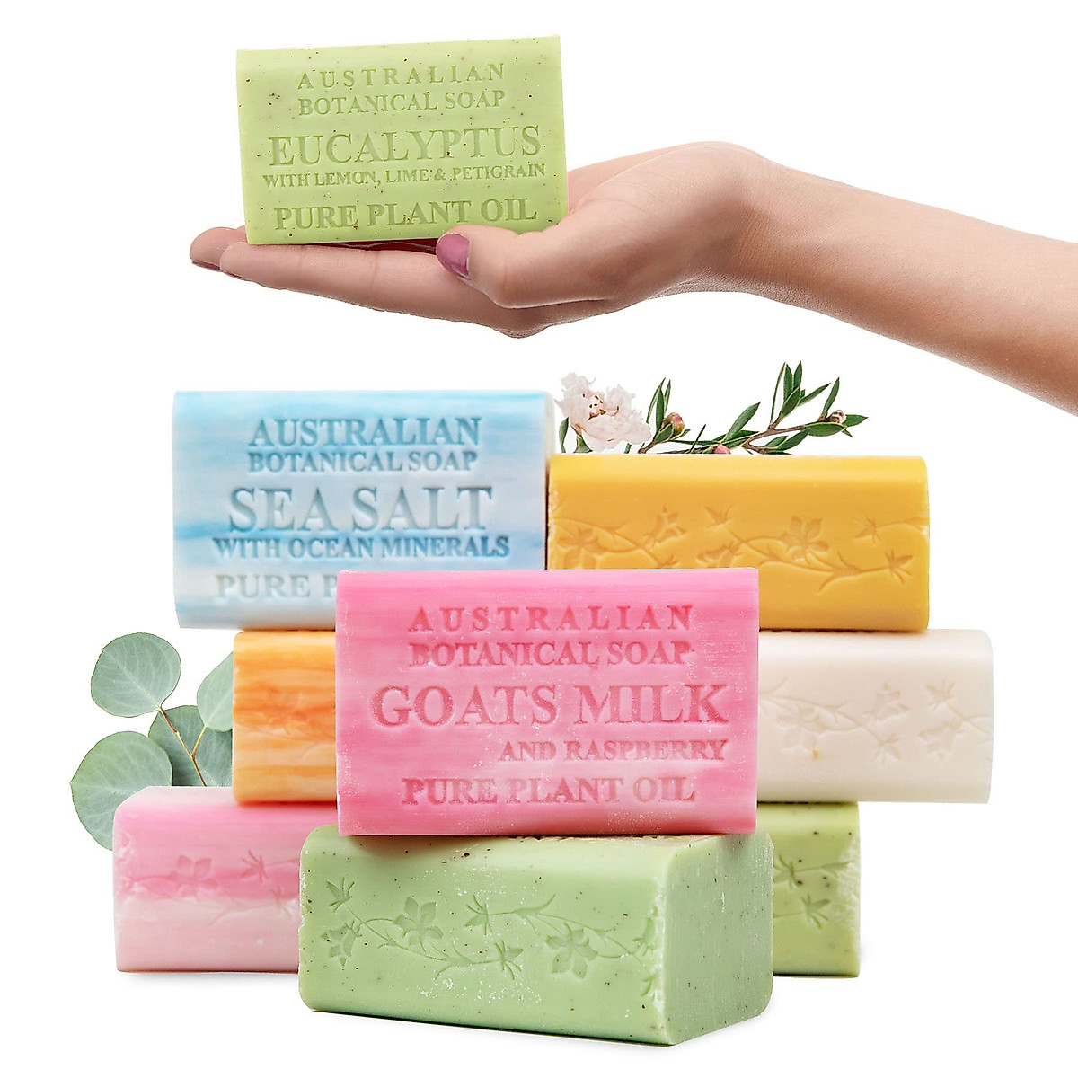 Australian Botanical Soap, Pure Plant Oil Soaps, 8 Bar Soap Variety Pack | 6.6 oz (187g) Natural Soap Base | All Skin Types | Women & Men | Shea Butter Enriched Bar Soap - Pack of 8