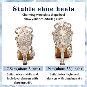 VCIXXVCE Women's Latin Dance Shoes Nude Rhinestones Ballroom Salsa Performance Dancing Shoes 3 inch Heel,7 US
