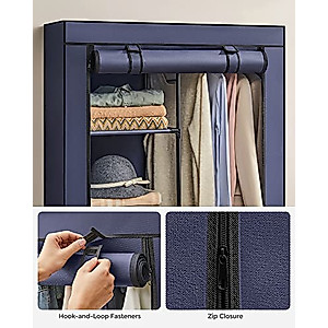 SONGMICS Portable Closet, Clothes Storage Organizer with 6 Shelves, 1 Clothes Hanging Rail, Non-Woven Fabric Closet, Metal Frame, 34.6 x 17.7 x 66.1 Inches, Dark Blue URYG084I02
