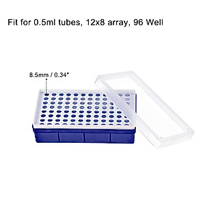 uxcell Centrifuge Tube Rack Storage Box 96-Well Polypropylene Holder for 0.5ml Microcentrifuge Tubes, Vials, Samples 8.5mm Hole Dia 2Pcs