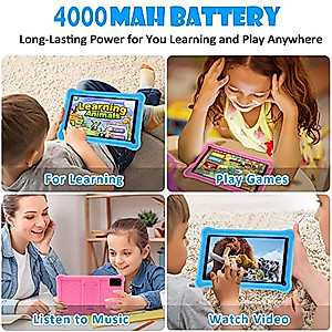 SANNUO Kids Tablet 7 inch Android 11, Pink, 32GB ROM, 2MP+5MP Dual Camera, Bluetooth, WiFi, Shockproof Case