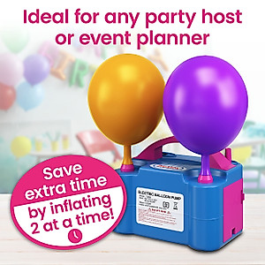 Prextex Balloons Electric Pump Inflate, Blue 110V 600W - Portable Pump with Air Blower & Dual Nozzle Inflator for Fast & Easy Bulk Balloons Filling for Event & Party Decoration - Balloon Pump Electric
