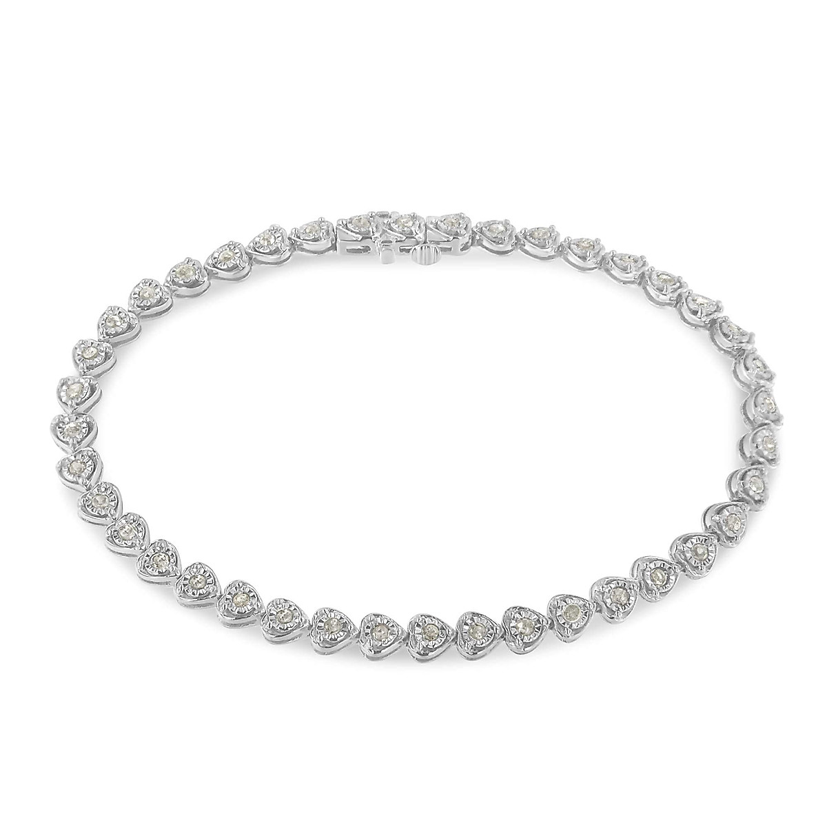 .925 Sterling Silver 1.0 Cttw Miracle Set Diamond Heart-Link 7" Tennis Bracelet (I-J Color, I2-I3 Clarity)