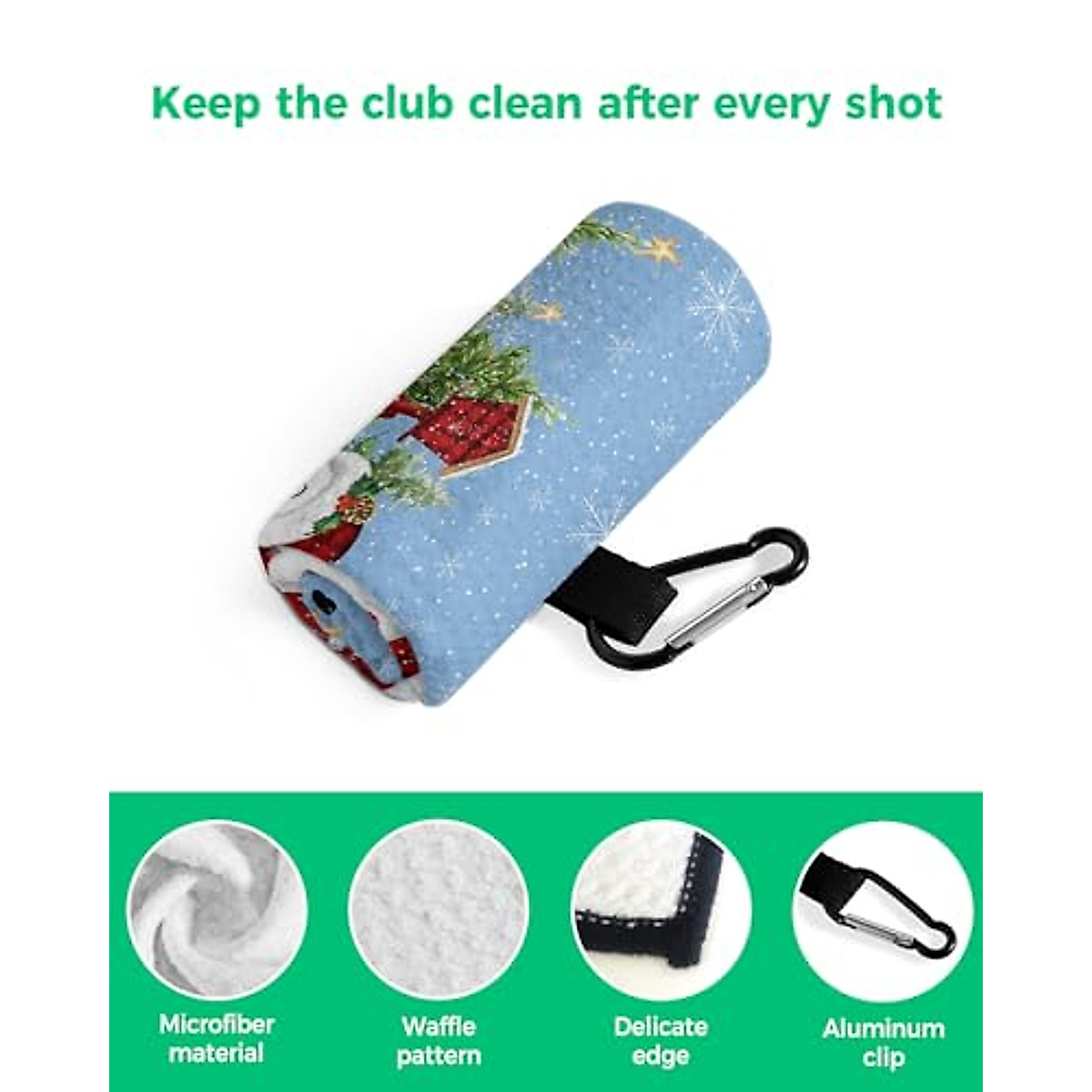 Golf Towel Christmas Snowman Xmas Tree Cardinal Blue,Waffle Pattern Microfiber Club Cleaner Golf Towels with Carabiner Clip for Women Men Dad,Winter Snowflake Golf Towel for Golf Bags,24x16in