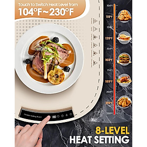 MONKRICT Electric Warming Tray, Thermochromic Fast Heating Warming Mat for Food with 8 Temperature Settings, Auto Shut-Off & Child-Lock, Portable Silicone Food Warmer for Buffet, Parties, Everyday Use