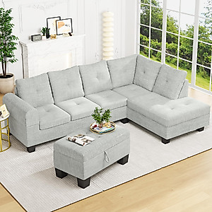 AWQM Modular Sectional Sofa with Ottoman, Fabric L-Shaped Couch with Chaise & Cup Holders, Living Room Furniture Sets Sectional Sofa Set, 6 Seat Corner Couch Sofa for Living Room, Apartment