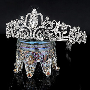 BAHABY Prom Queen Sash and Tiara Set, Silver Crowns for Women & White Sash - Graduation Party School Party Accessories Bachelorette Party Wedding Bridal Shower Halloween Party Favors