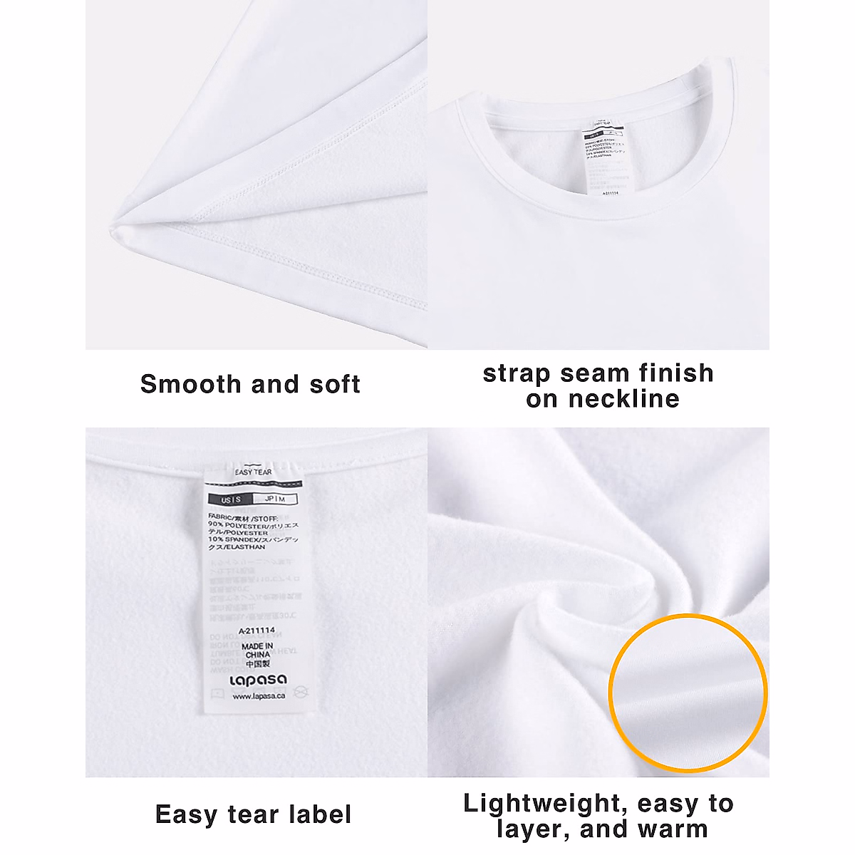 LAPASA Men's Thermal Underwear Top Crewneck Long Sleeve Shirt Base Layer Lightweight Winter Thermoflux 100 M09 Large White