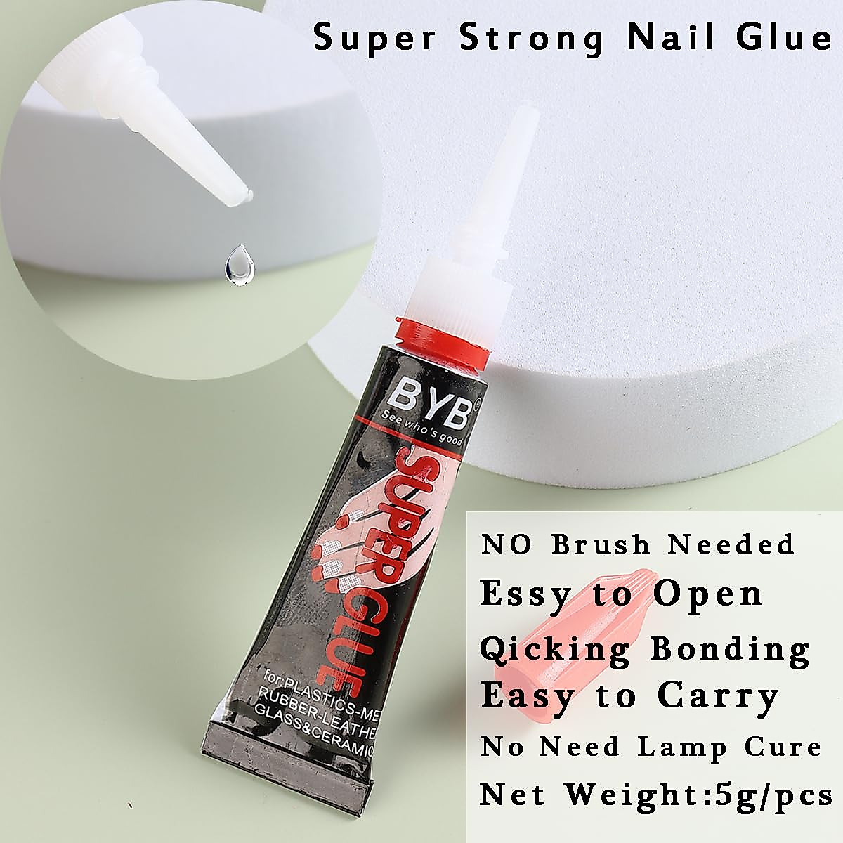 Nail Glue, Super Nail Glue for Acrylic Nails, Professional Nail Glue For Nail Tips for Press On Nails Long Lasting Acrylic Nail Glue For Nail Tips Pegamento Para Uñas Acrilicas Nails Glue 0.18OZ 2 Pcs