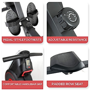 SereneLife Air & Magnetic Rowing Machine - Measures Time, Distance, Stride, Calories - For Gym or Home Cardio Workout