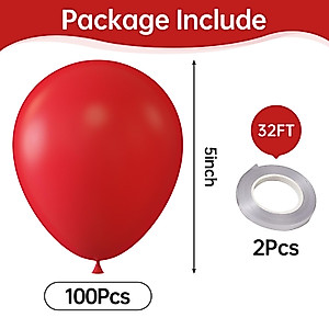 KALOR Red Balloons,100 Pcs 5 Inch Mini Matte Latex Balloons for Balloon Garland Arch, Birthday Decoration, Wedding Party, Baby Shower Decorations