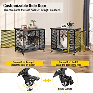Aivituvin Dog Crate Furniture Movable Side End Table Indoor Dog Kennel for Small Medium Large Dogs Double-Doors Wooden Dog House with Cushion, Tray, Wire Floor(27.2")