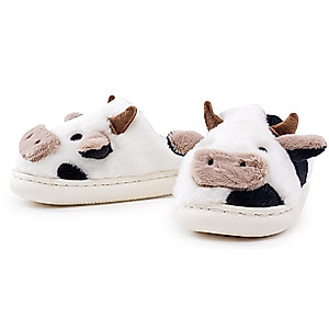 sharllen Fuzzy Cow Slippers for Kids Cute Fluffy Cow Kids House Slippers Toddler Girls Boys Animal Cartoon House Shoes for Indoor Outdoor