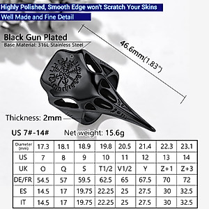 PROSTEEL Pinky Ring Size 7 Goth Vintage Viking Jewelry Raven Skull Long Finger Cool Rings For Men