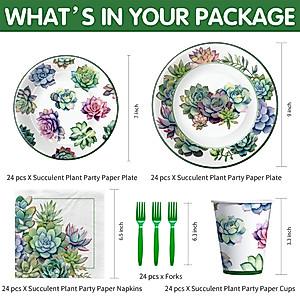 Xigejob Succulent Party Decorations Tableware - Succulent Baby Shower Decorations Dinnerware, Plate, Cup, Napkin, Fork, Cactus Succulent Party Supplies For Birthday Bridal Shower Wedding | Serve 24