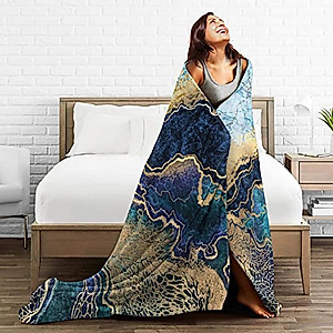 Marble Blue Throw Blanket Soft Cozy Plush Warm Fleece Blanket for Sofa Couch Bed 80"X60"